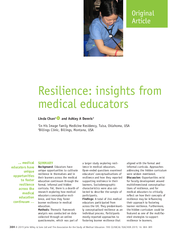 (PDF) Resilience: insights from medical educators
