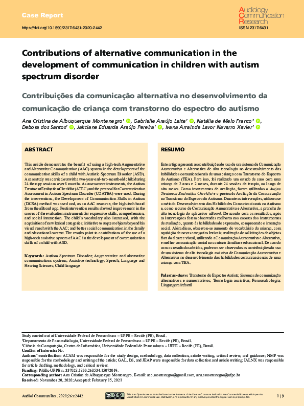 (PDF) Contributions of alternative communication in the development of ...