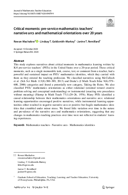 (PDF) Critical moments: pre-service mathematics teachers’ narrative ...