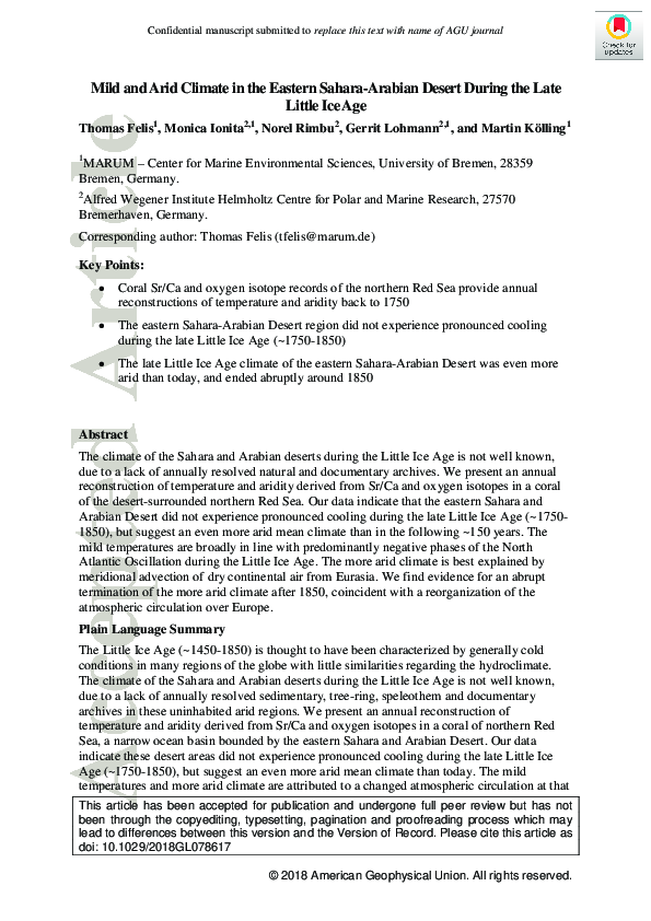 (PDF) Mild and Arid Climate in the Eastern Sahara‐Arabian Desert During ...