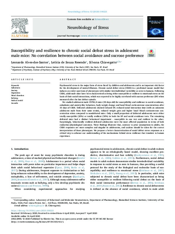 (PDF) Susceptibility and resilience to chronic social defeat stress in ...