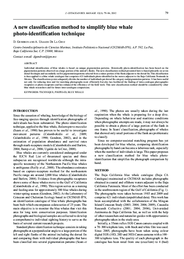 (PDF) A new classification method to simplify blue whale photo-identification technique