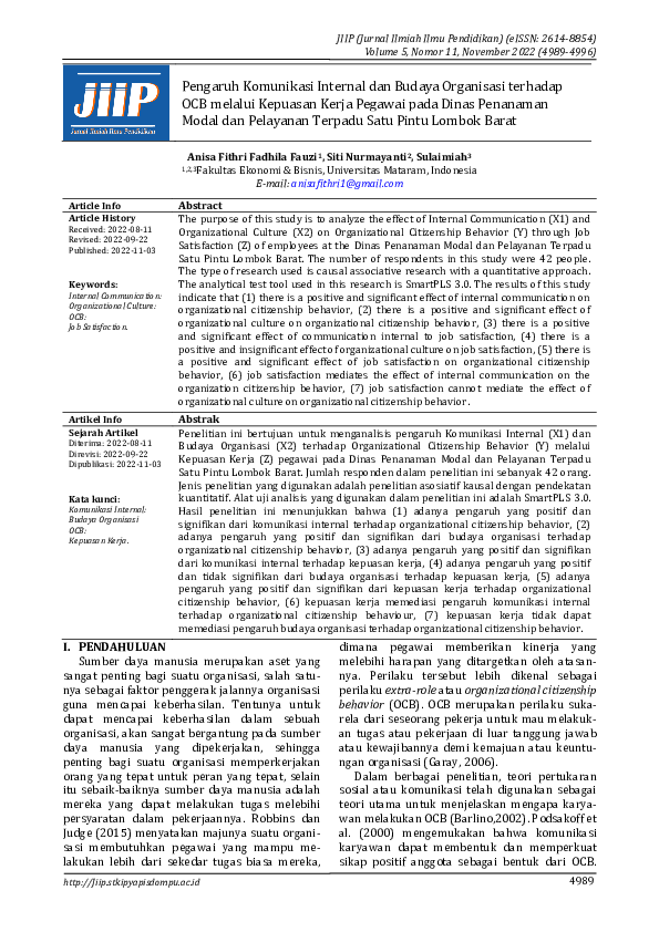 (PDF) Pengaruh Komunikasi Internal dan Budaya Organisasi terhadap OCB ...