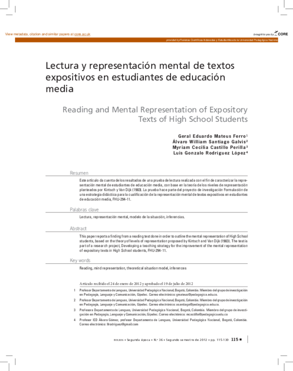 (PDF) Lectura y representación mental de textos expositivos en ...