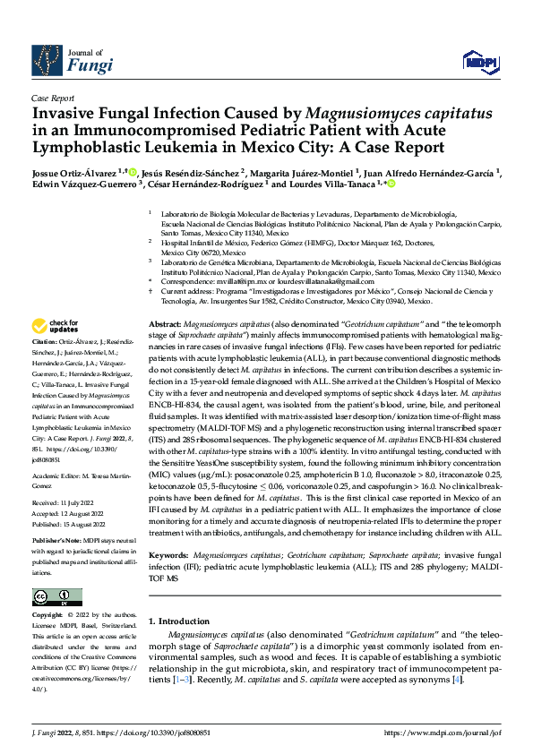(PDF) Invasive Fungal Infection Caused by Magnusiomyces capitatus in an ...