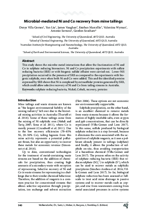 (PDF) Microbial-mediated Ni and Co recovery from mine tailings