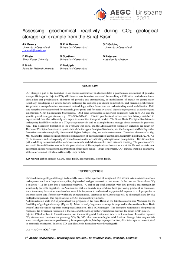 (PDF) Assessing geochemical reactivity during CO2 geological storage: an example from the Surat ...