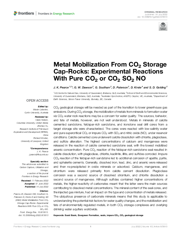 (PDF) Metal Mobilization From CO2 Storage Cap-Rocks: Experimental ...