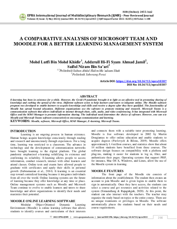 (PDF) A Comparative Analysis of Microsoft Team and Moodle for a Better ...