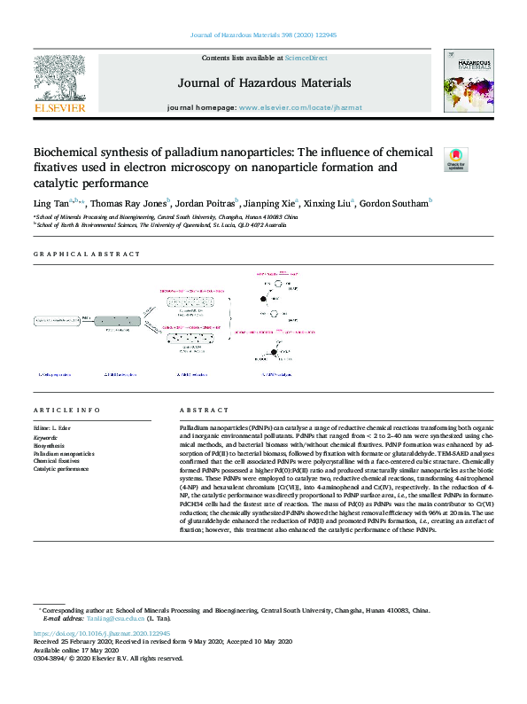 (PDF) Biochemical synthesis of palladium nanoparticles: The influence of chemical fixatives used ...