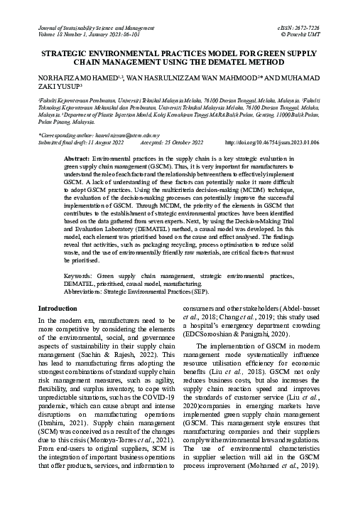 (PDF) Strategic Environmental Practices Model for Green Supply Chain Management Using the ...