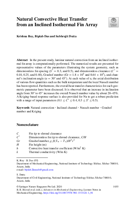 (PDF) Natural Convective Heat Transfer from an Inclined Isothermal Fin Array