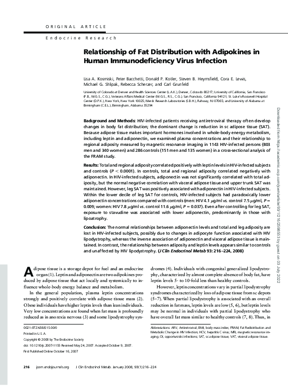 (PDF) Relationship of Fat Distribution with Adipokines in Human ...