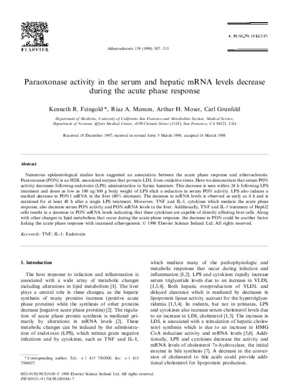 (PDF) Paraoxonase activity in the serum and hepatic mRNA levels ...