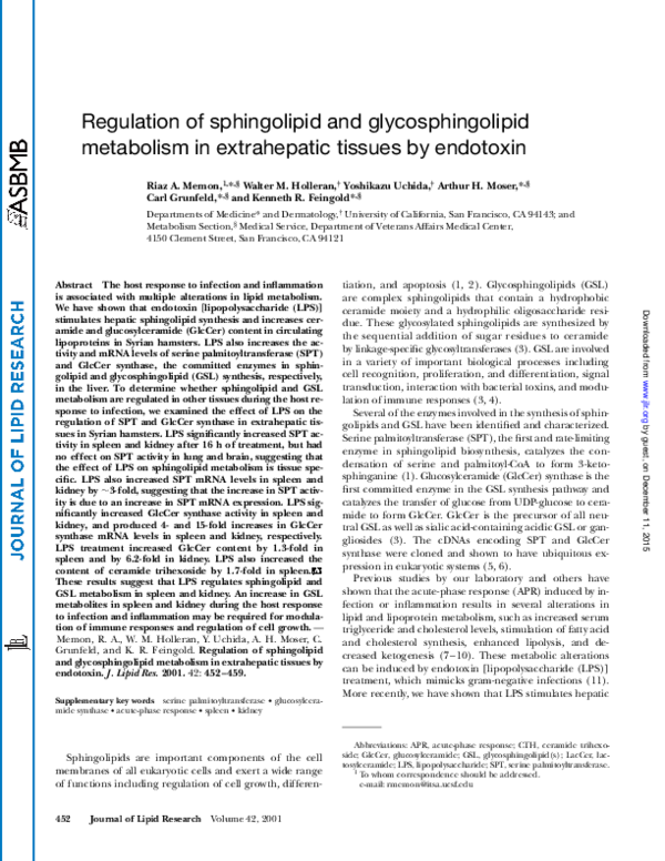 (PDF) Regulation of sphingolipid and glycosphingolipid metabolism in ...