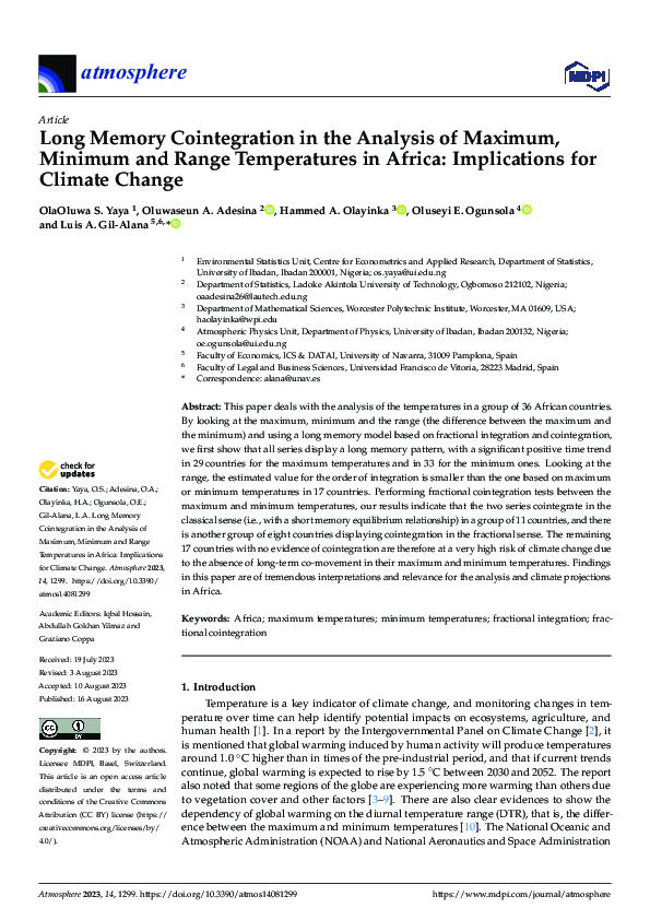 (PDF) Long Memory Cointegration in the Analysis of Maximum, Minimum and Range Temperatures in ...