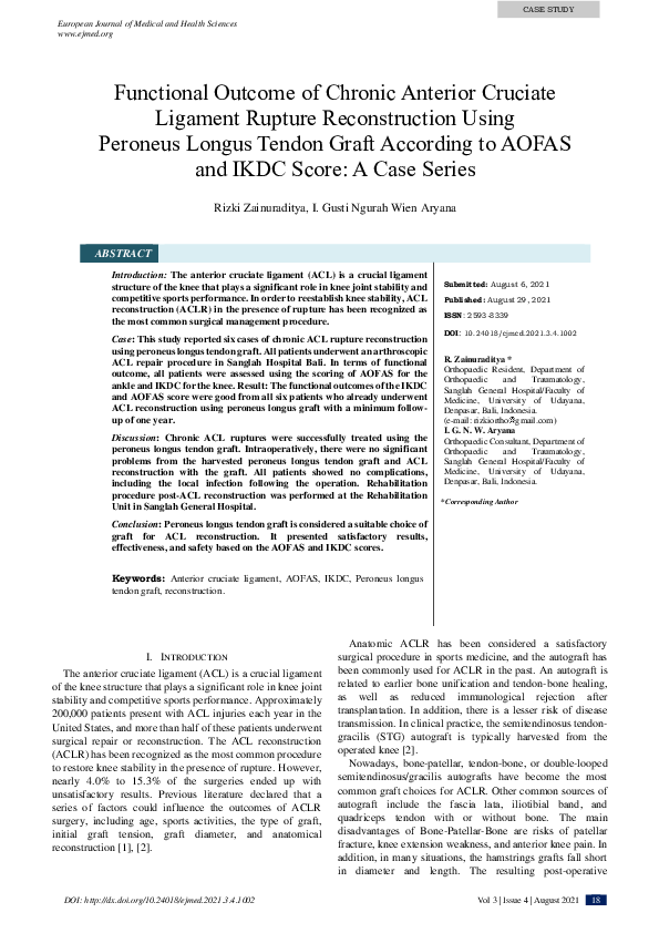 (PDF) Functional Outcome of Chronic Anterior Cruciate Ligament Rupture ...
