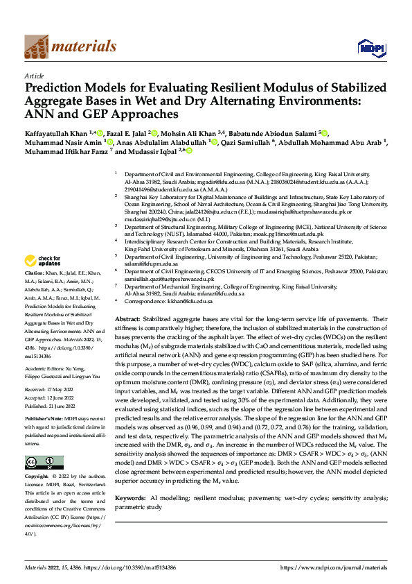 (PDF) Prediction Models for Evaluating Resilient Modulus of Stabilized Aggregate Bases in Wet ...