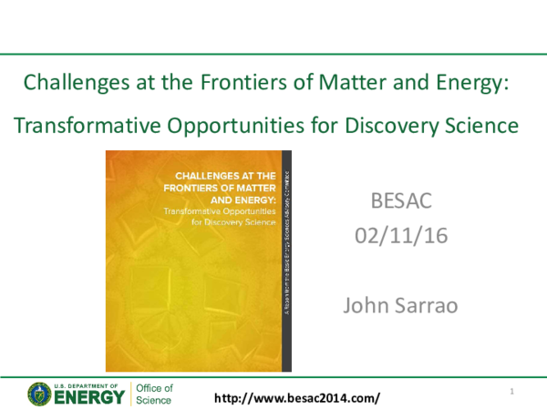 (PDF) Challenges at the Frontiers of Matter and Energy: Transformative ...