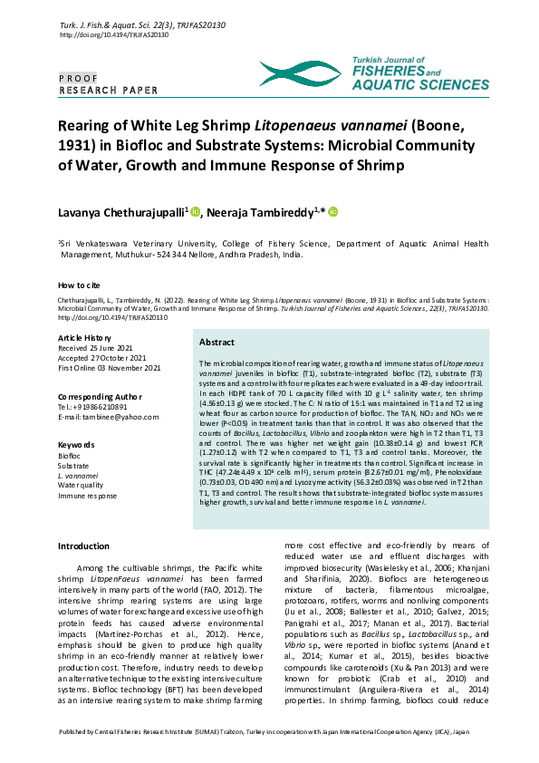 (PDF) Rearing of White Leg Shrimp Litopenaeus vannamei (Boone, 1931) in Biofloc and Substrate ...