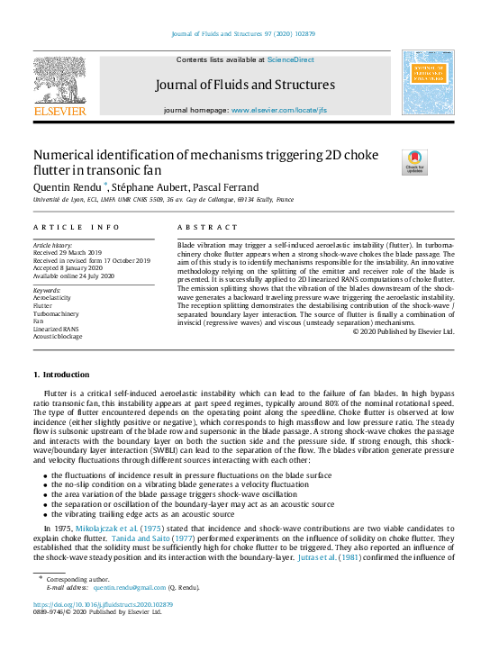 (PDF) Numerical identification of mechanisms triggering 2D choke flutter in transonic fan