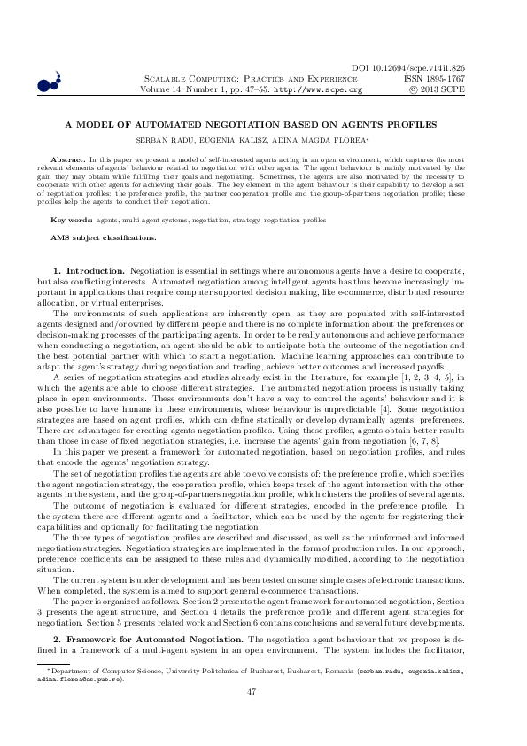 (PDF) A model of automated negotiation based on agents profiles