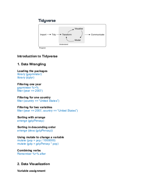 (PDF) Introduction to Tidyverse