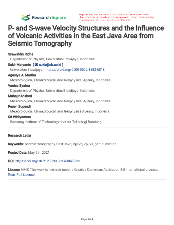 (PDF) P- and S-wave Velocity Structures and the Influence of Volcanic ...