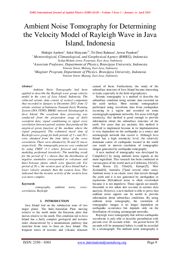 (PDF) Ambient Noise Tomography for Determining the Velocity Model of Rayleigh Wave in Java ...