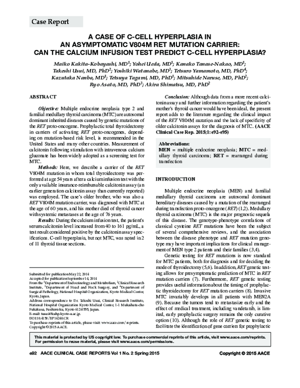 (PDF) A Case of C-Cell Hyperplasia in an Asymptomatic V804M Ret ...