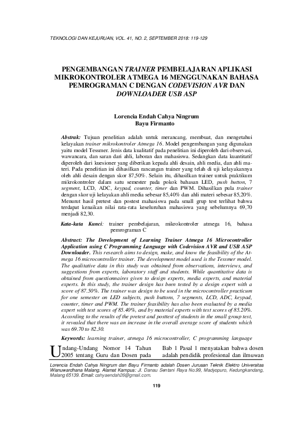 (PDF) Pengembangan Trainer Pembelajaran Aplikasi Mikrokontroler Atmega 16 Menggunakan Bahasa ...