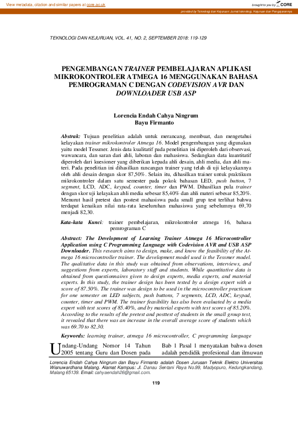(PDF) Pengembangan Trainer Pembelajaran Aplikasi Mikrokontroler Atmega 16 Menggunakan Bahasa ...