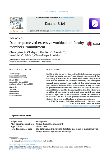 (PDF) Data on perceived excessive workload on faculty members׳ commitment