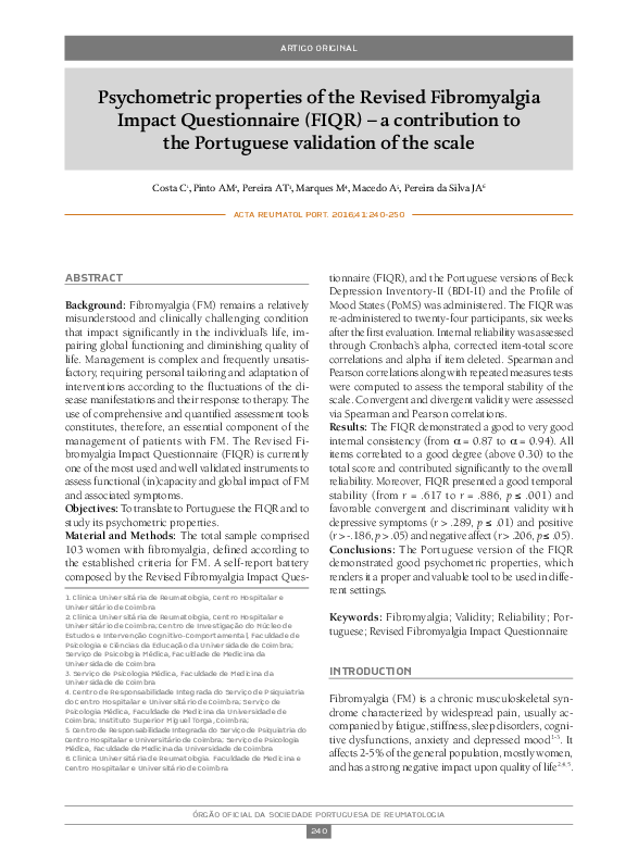 (PDF) Psychometric properties of the Revised Fibromyalgia Impact ...