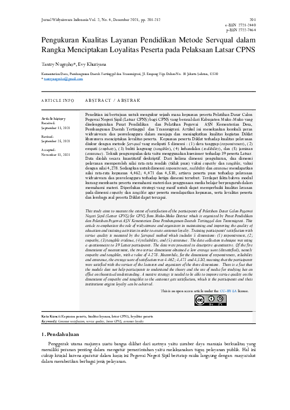(PDF) Pengukuran Kualitas Layanan Pendidikan Metode Servqual Dalam Rangka Menciptakan Loyalitas ...