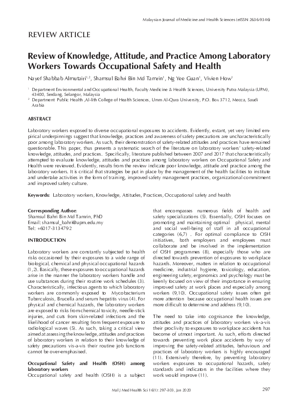 (PDF) Review of knowledge, attitude, and practice among laboratory workers towards occupational ...