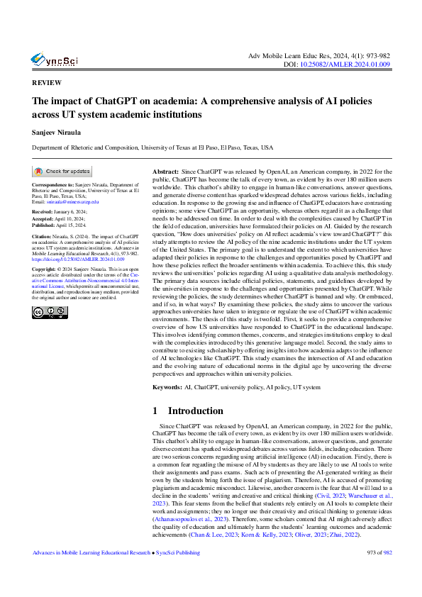 (PDF) The impact of ChatGPT on academia: A comprehensive analysis of AI policies across UT ...