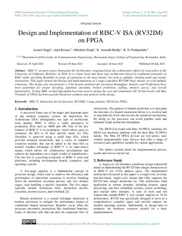 (PDF) Design and Implementation of RISC-V ISA (RV32IM) on FPGA