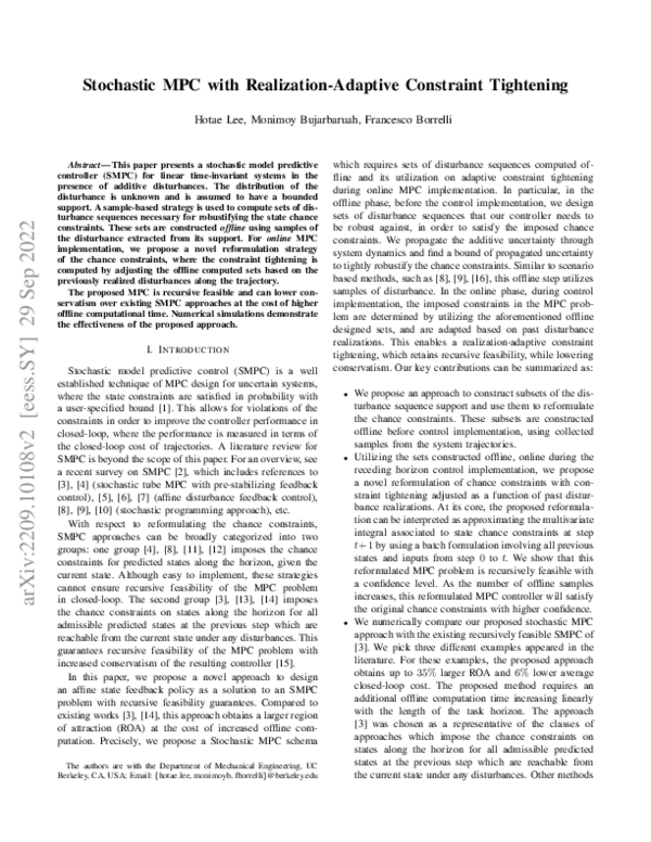 (PDF) Stochastic MPC with Realization-Adaptive Constraint Tightening | Monimoy Bujarbaruah ...