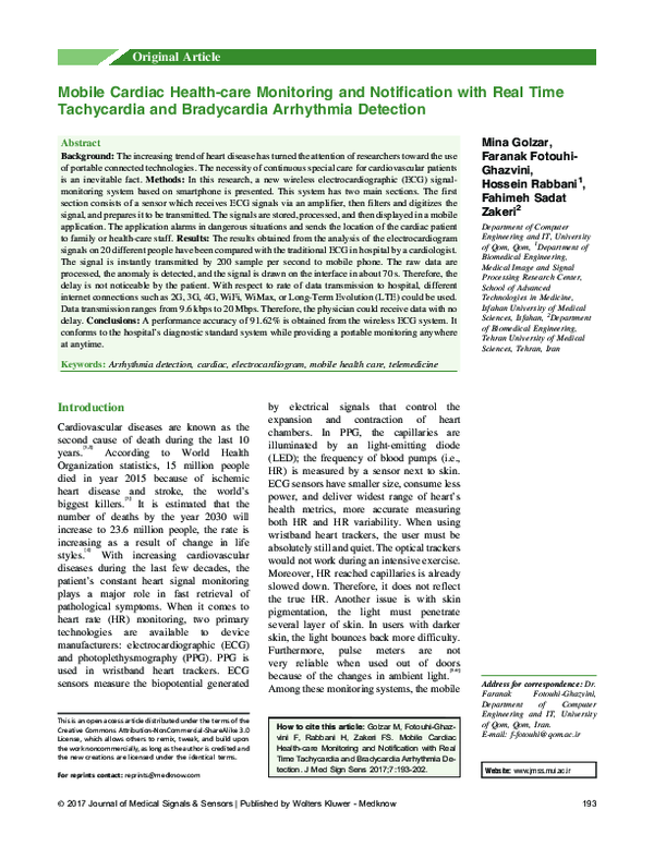 (PDF) Mobile Cardiac Health-care Monitoring and Notification with Real ...