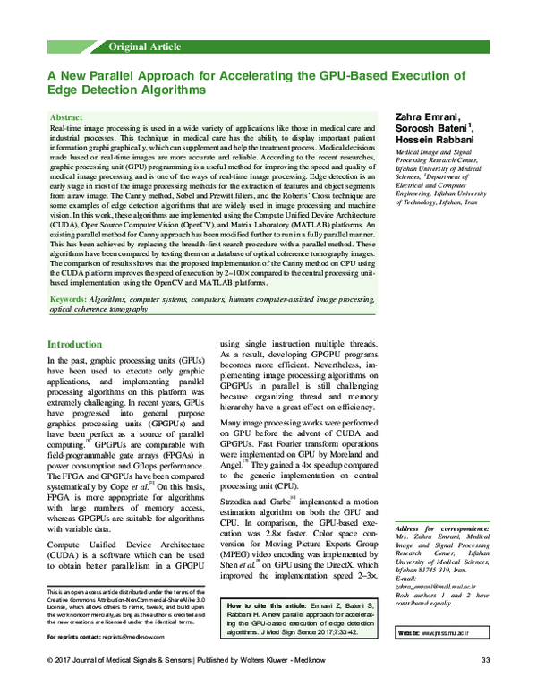 Pdf A New Parallel Approach For Accelerating The Gpu Based Execution Of Edge Detection Algorithms