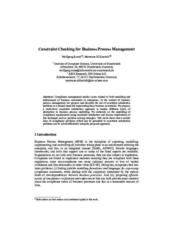 (PDF) Constraint Checking for Business Process Management