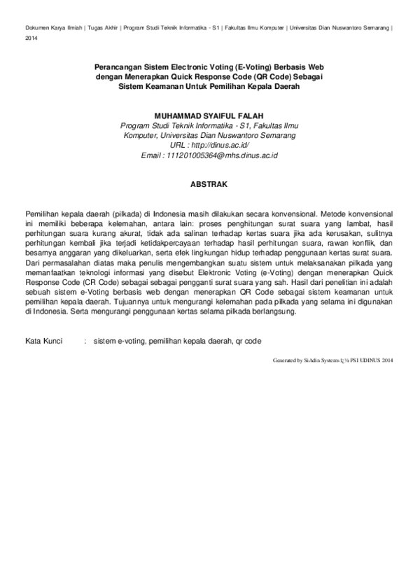 Pdf Perancangan Sistem Electronic Voting E Voting Berbasis Web Dengan Menerapkan Quick