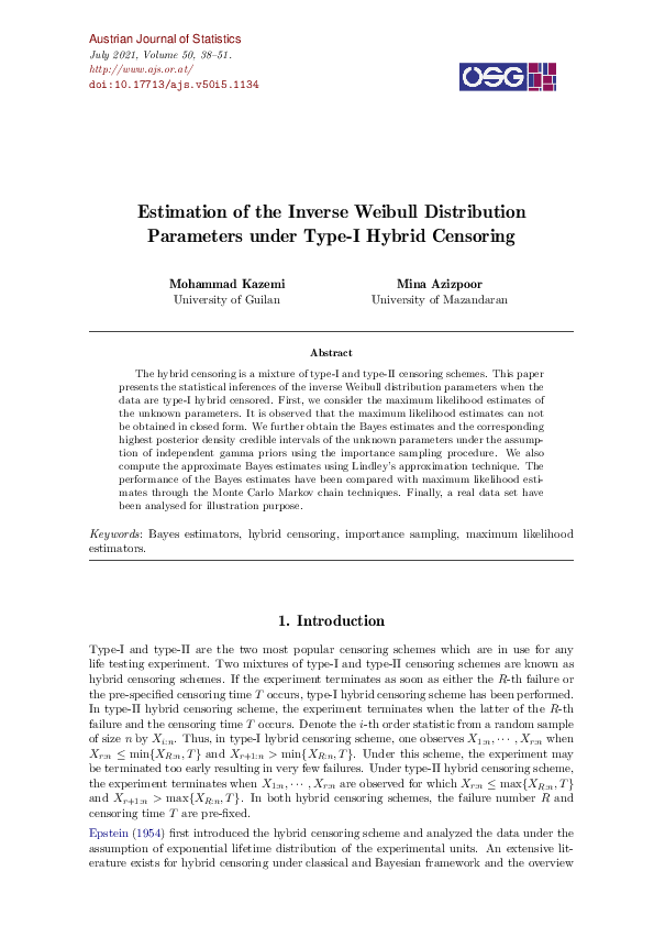 (PDF) Estimation of the Inverse Weibull Distribution Parameters under Type-I Hybrid Censoring