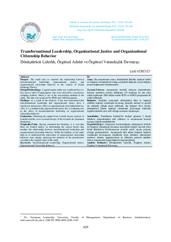 (PDF) Transformational Leadership, Organizational Justice and Organizational Citizenship Behavior