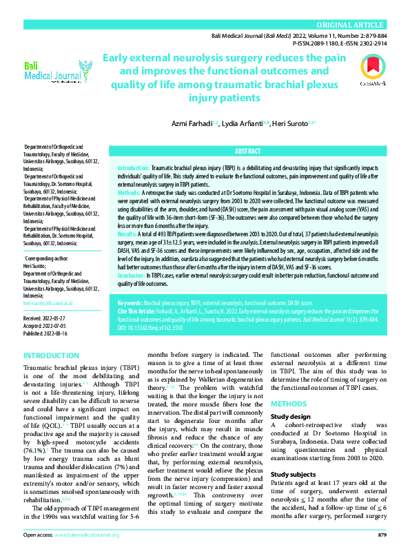 (PDF) Early external neurolysis surgery reduces the pain and improves ...
