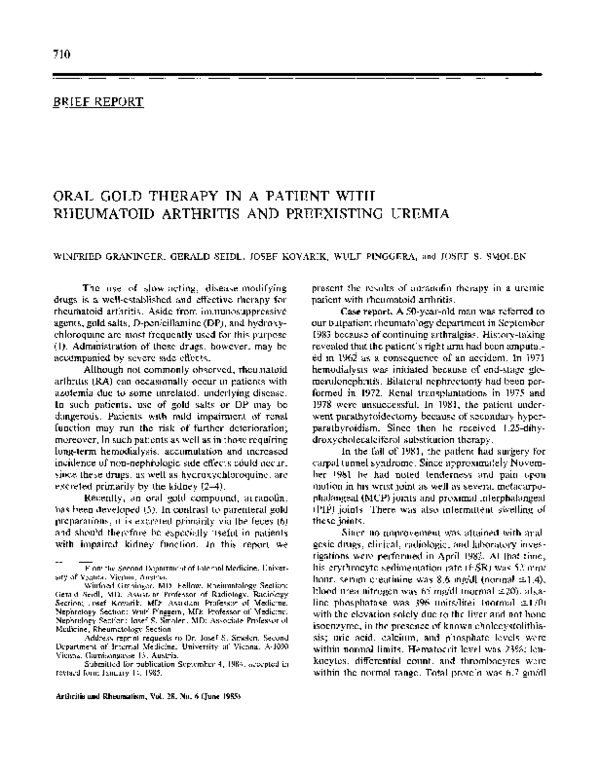 (PDF) Oral gold therapy in a patient with rheumatoid arthritis and ...