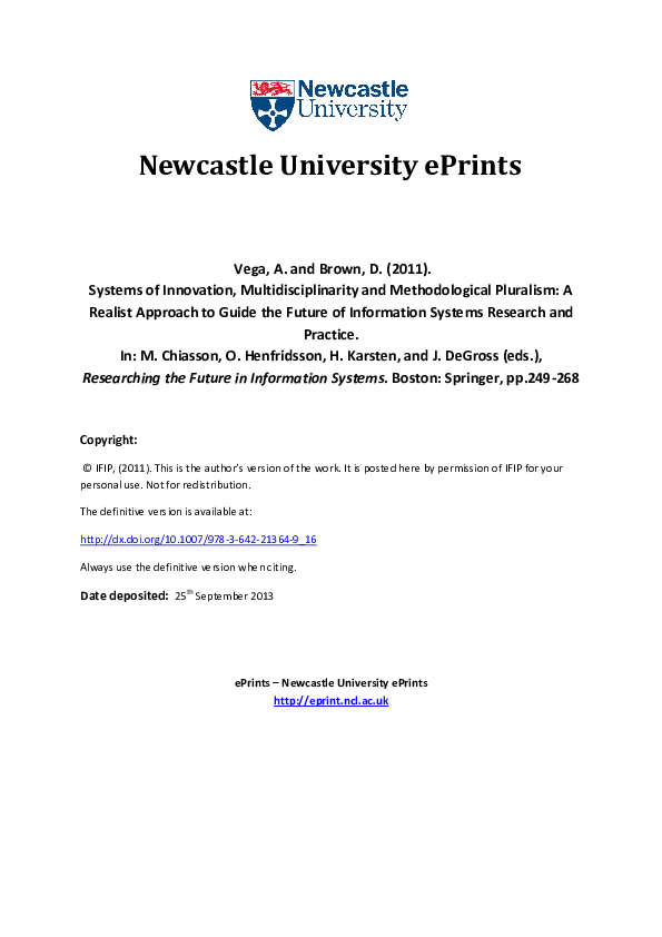 (PDF) Systems of Innovation, Multidisciplinarity, and Methodological ...