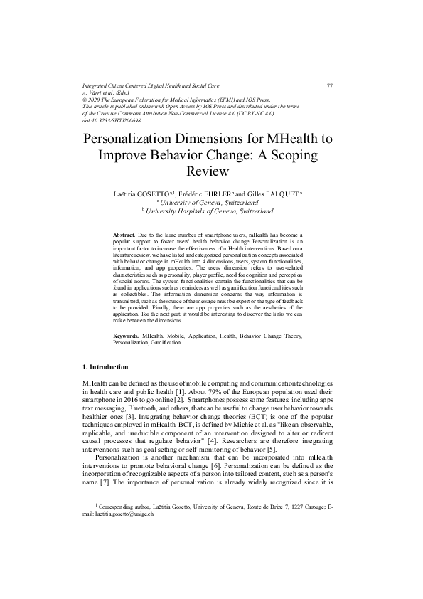 (PDF) Personalization Dimensions for MHealth to Improve Behavior Change ...