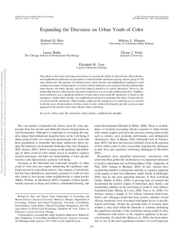(PDF) Expanding the discourse on urban youth of color